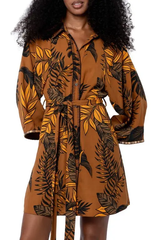 CIEBON Gaia Leaf Print Mini Shirtdress