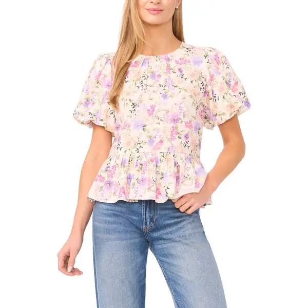 CECE DUPRAZ Floral Shirred Neck Top - New Ivory