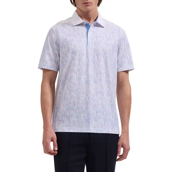 Bugatchi Valerian Ooohcotton® Watercolor Tropical Print Polo - Vista Blue