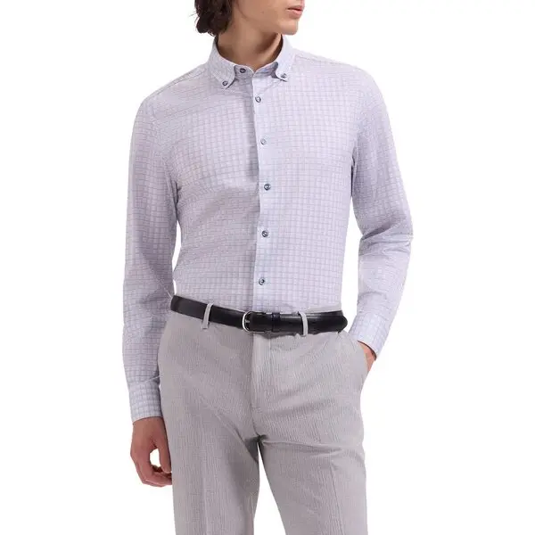 Bugatchi Brent Ooohcotton® Houndstooth Check Button-down Shirt - Limestone