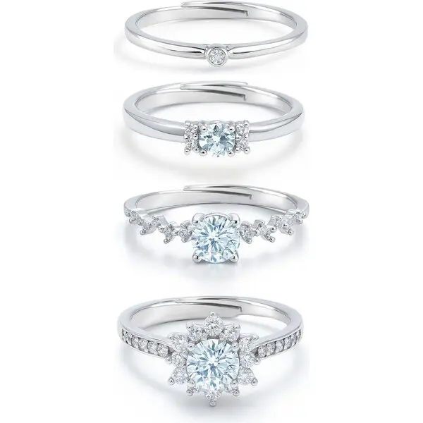 LA MENO Cubic Zirconia Set Of Four Rings - Silver