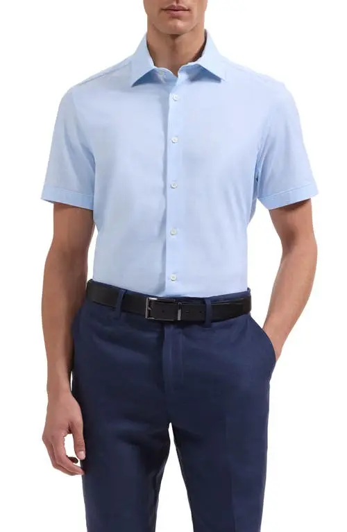 Bugatchi Miles Ooohcotton® Space Dye Short Sleeve Button-up Shirt - Ice