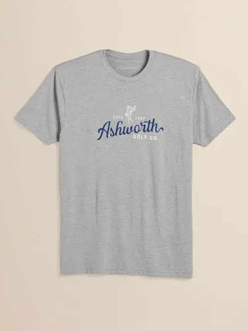 ASHWORTH GOLF Ashworth Script Tee - Heather Grey W/navy White