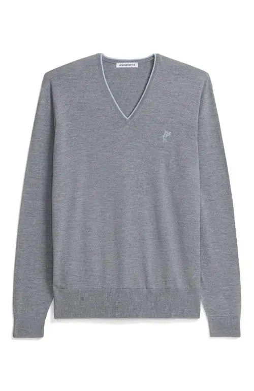 ASHWORTH GOLF Extrafine Merino Tipped V-neck - Silver