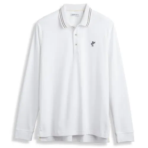 ASHWORTH GOLF Long Sleeve Innovation Interlock Polo - White/bone/driver Navy