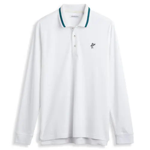 ASHWORTH GOLF Long Sleeve Innovation Interlock Polo - White/lagoon/black