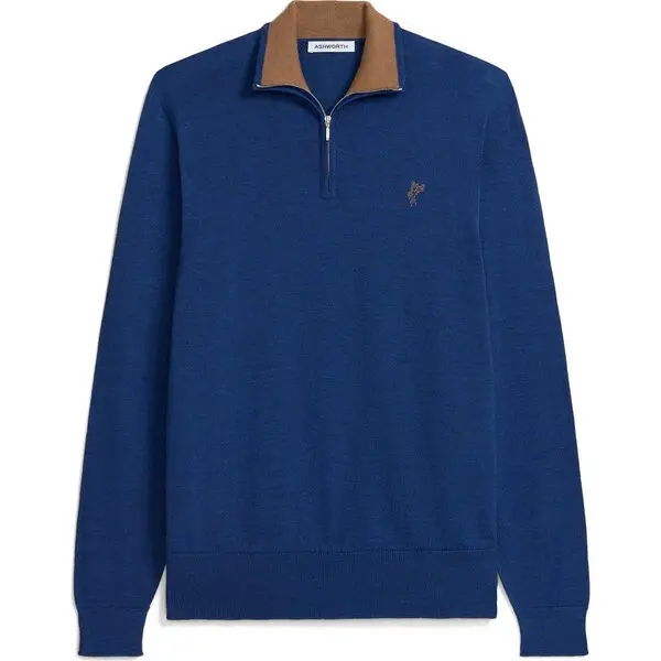 ASHWORTH GOLF Extrafine Merino Quarter Zip Pullover - Ocean