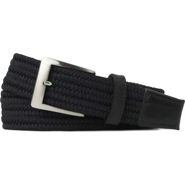 ASHWORTH GOLF Solid Stretch Belt With Leather Tips - Black