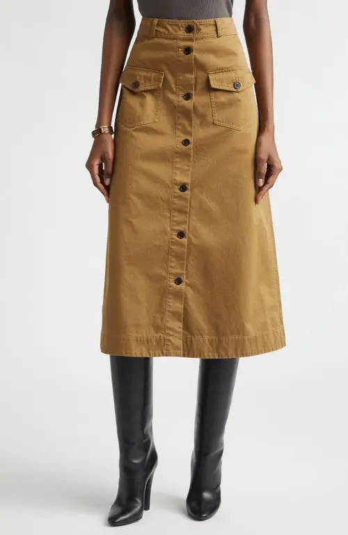 Saint Laurent Button-front Cotton Serge Midi Skirt