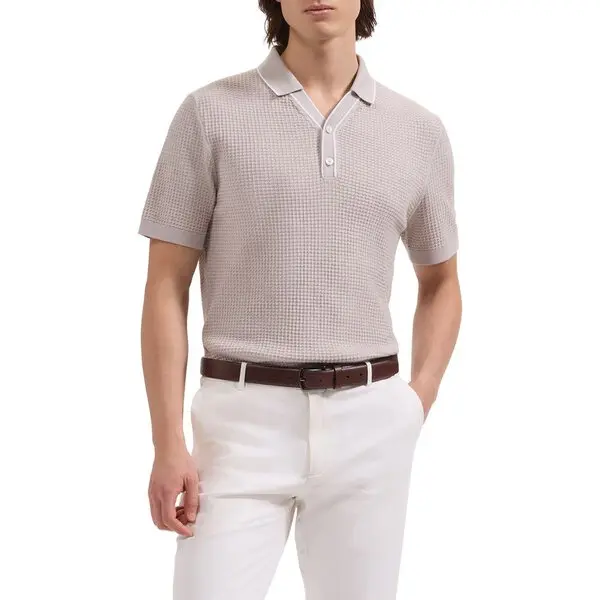 Bugatchi Waffle Stitch Polo Sweater - Limestone