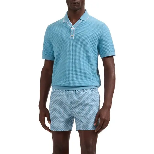 Bugatchi Waffle Stitch Polo Sweater - Teal