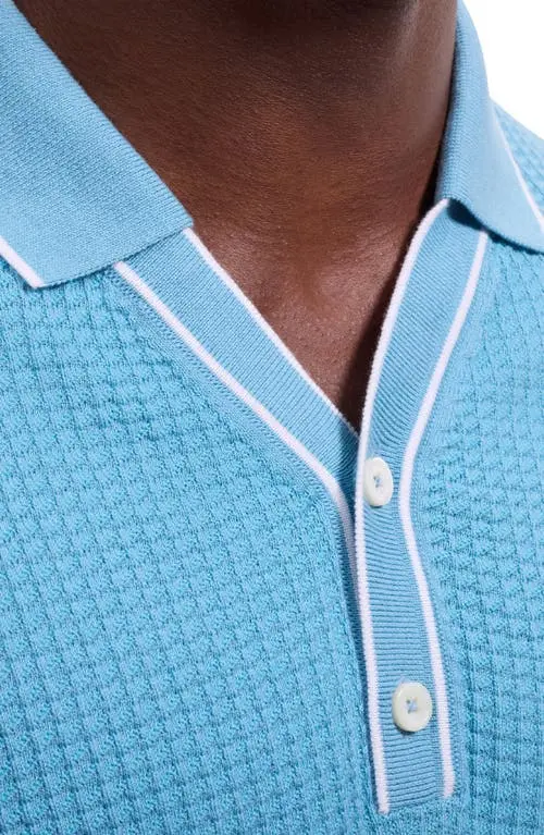 Bugatchi Waffle Stitch Polo Sweater - Teal