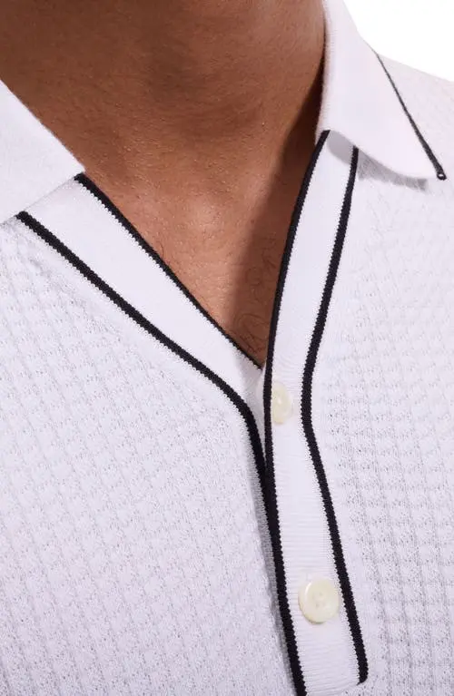 Bugatchi Waffle Stitch Polo Sweater - White