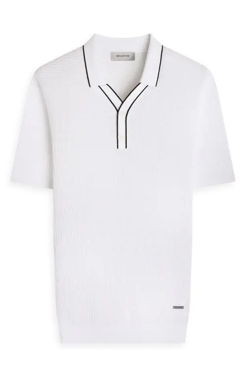 Bugatchi Waffle Stitch Polo Sweater - White