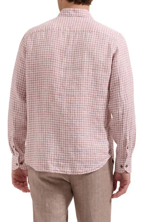 Bugatchi Karl Shaped Fit Gingham Check Linen Button-up Shirt - Brick