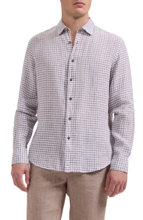 Bugatchi Karl Shaped Fit Gingham Check Linen Button-up Shirt - Navy
