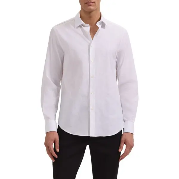 Bugatchi Julian Shaped Fit Stretch Cotton Button-up Shirt - White