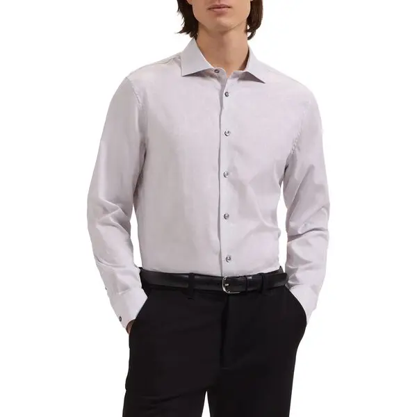 Bugatchi Axel Shaped Fit Floral Jacquard Button-up Shirt - Platinum