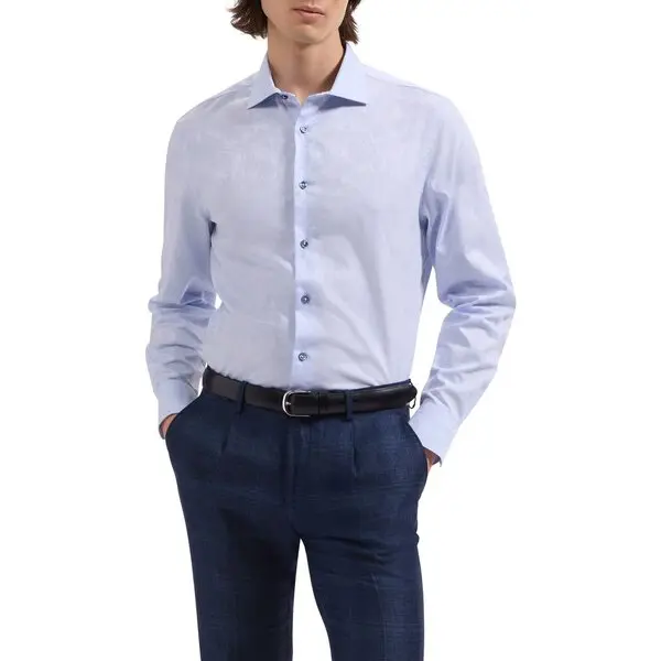 Bugatchi Axel Shaped Fit Floral Jacquard Button-up Shirt - Sky