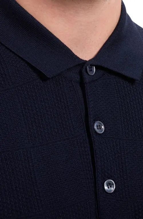 Bugatchi Checkerboard Stitch Polo Sweater - Navy
