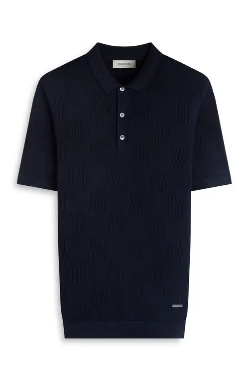 Bugatchi Checkerboard Stitch Polo Sweater - Navy