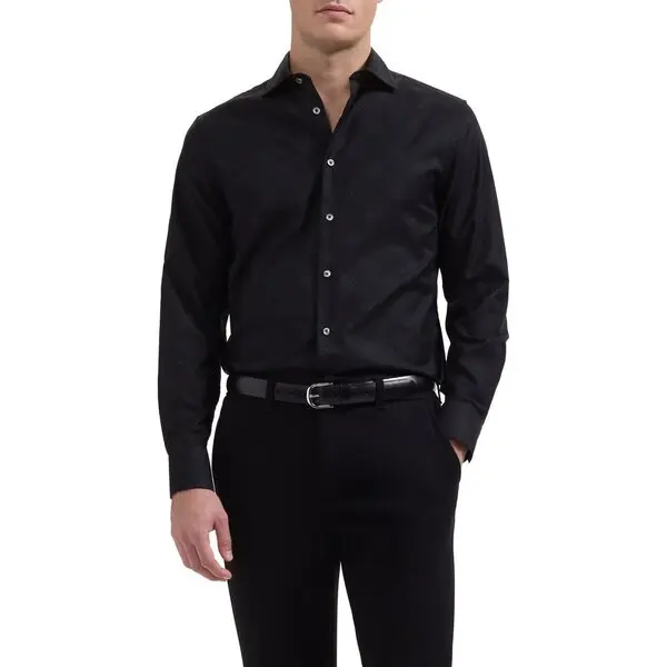 Bugatchi Axel Shaped Fit Stretch Cotton Button-up Shirt - Black