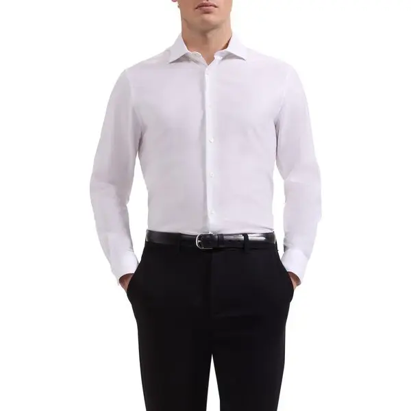 Bugatchi Axel Shaped Fit Stretch Cotton Button-up Shirt - White