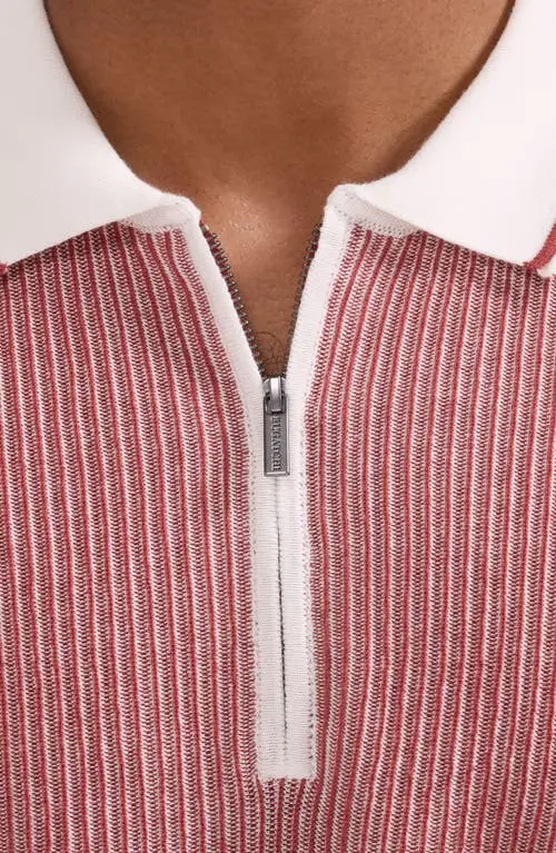 Bugatchi Ottoman Stitch Quarter Zip Polo Sweater - Rio Red