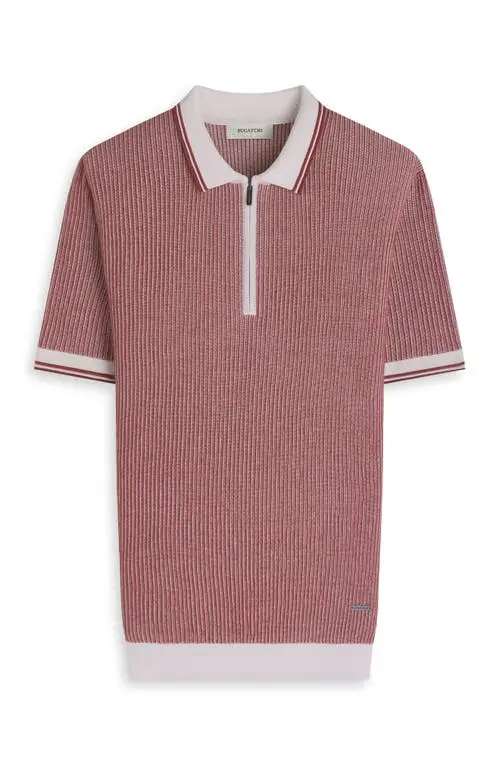 Bugatchi Ottoman Stitch Quarter Zip Polo Sweater - Rio Red