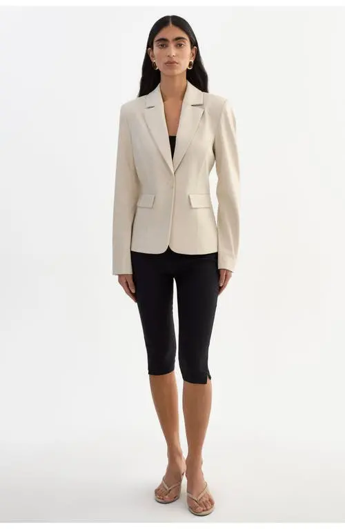 LAMARQUE Faux Leather Fitted Blazer - Bone