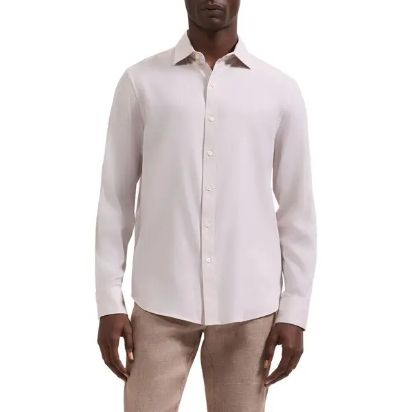 Bugatchi Axel Trim Fit Solid Cotton Blend Button-up Shirt - Almond