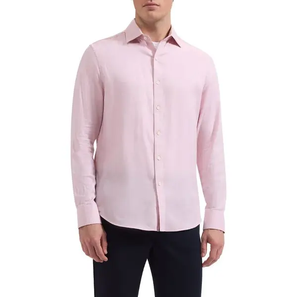 Bugatchi Axel Trim Fit Solid Cotton Blend Button-up Shirt - Dusty Pink