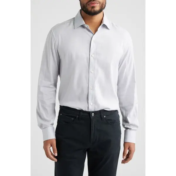Bugatchi Axel Trim Fit Solid Cotton Blend Button-up Shirt - Platinum