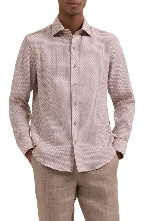 Bugatchi Axel Trim Fit Lattice Print Cotton Button-up Shirt - Desert