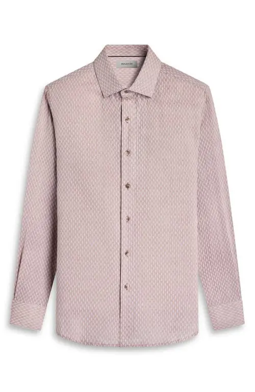Bugatchi Axel Trim Fit Lattice Print Cotton Button-up Shirt - Desert