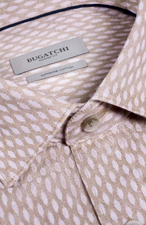Bugatchi Axel Trim Fit Lattice Print Cotton Button-up Shirt - Desert