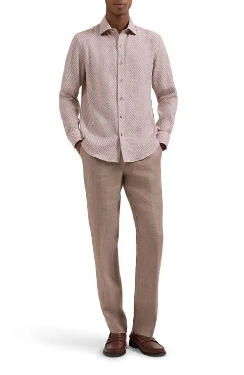 Bugatchi Axel Trim Fit Lattice Print Cotton Button-up Shirt - Desert