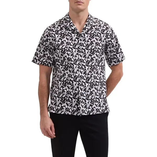 Bugatchi Jackson Print Camp Shirt - Black