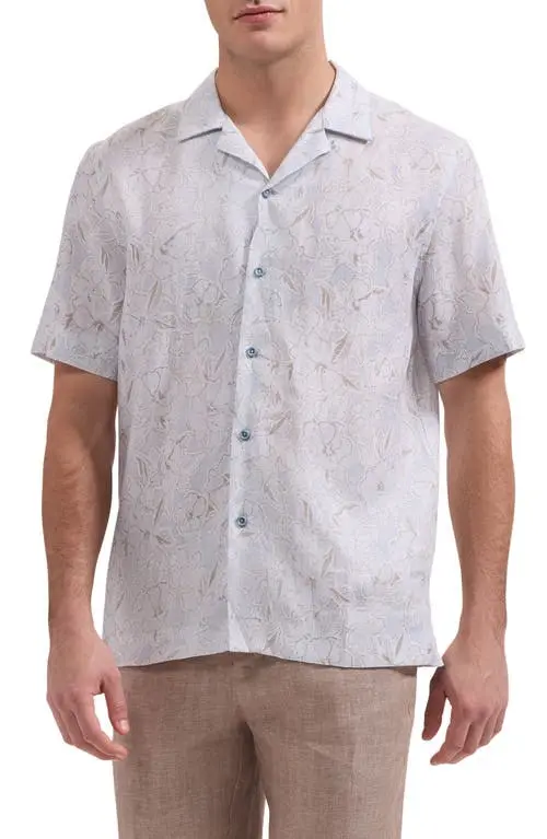Bugatchi Jackson Shaped Fit Floral Linen Camp Shirt - Air Blue