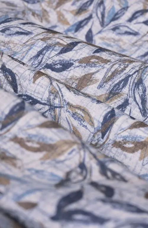 Bugatchi Julian Shaped Fit Leaf Print Cotton & Linen Button-up Shirt - Cobalt