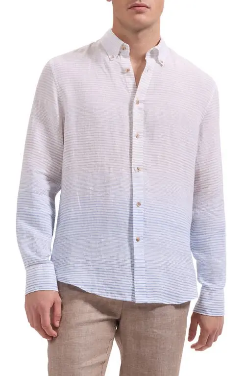Bugatchi Austin Shaped Fit Gradient Stripe Linen Button-down Shirt - Air Blue