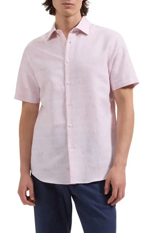 Bugatchi Orson Short Sleeve Cotton & Linen Button-up Shirt - Dusty Pink