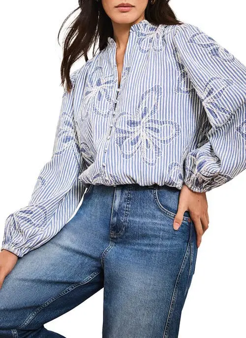 Mint Velvet Striped Embroidered Floral Blouse