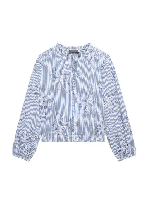 Mint Velvet Striped Embroidered Floral Blouse