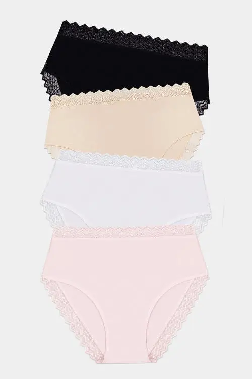 STRIPE & STARE Zig Zag Lace High Rise Knicker Four Pack - Sand Essentials