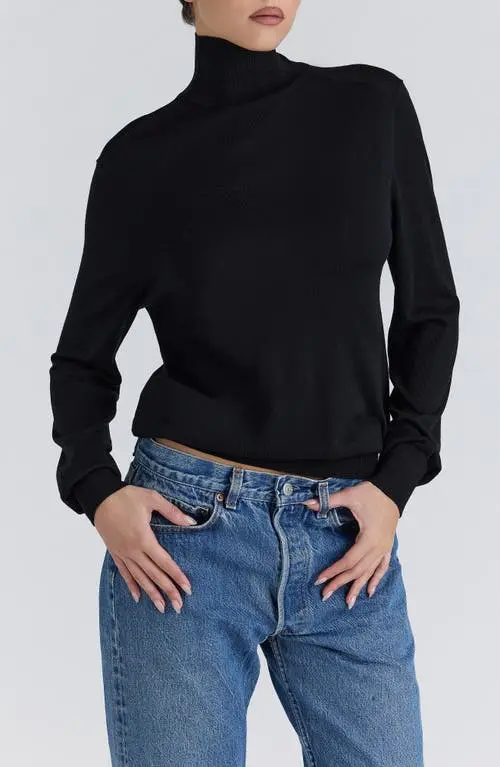 House Of Cb Angel Silk & Wool Blend Turtleneck Sweater - Black