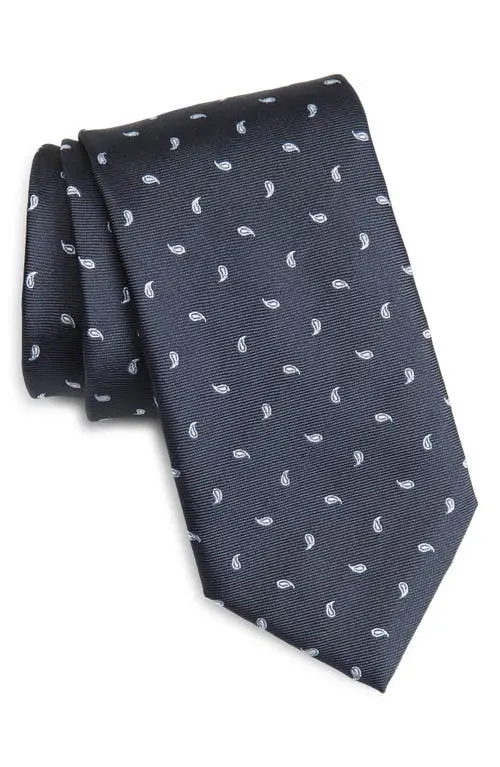 BOSS Paisley Italian Silk Tie - Dark Blue