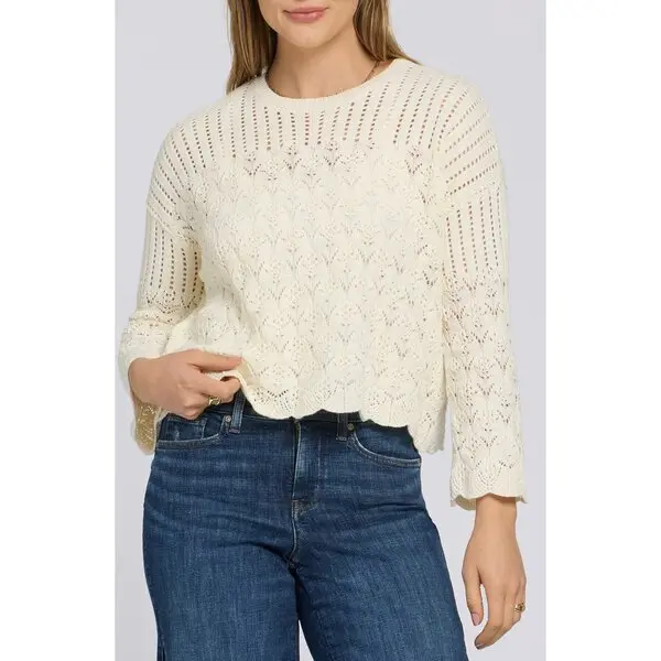 NYDJ Pointelle Cotton Blend Sweater - Ivory
