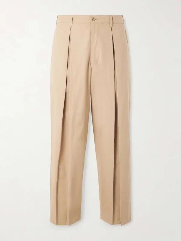 MONITALY Ekusy Wide-leg Cropped Pleated Cotton Trousers - Beige
