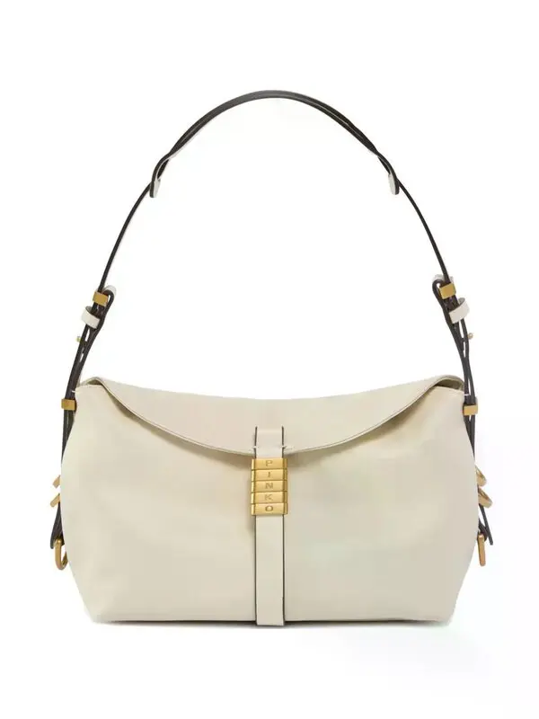 Pinko Small Leather Shoulder Bag With Top Handle And Adjustable Strap - Neutrals